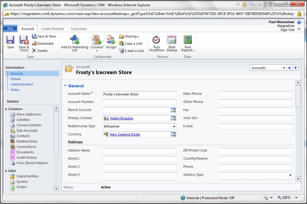 Fully Sketched Dynamics CRM 2011 Account Form | Magnetism Solutions ...